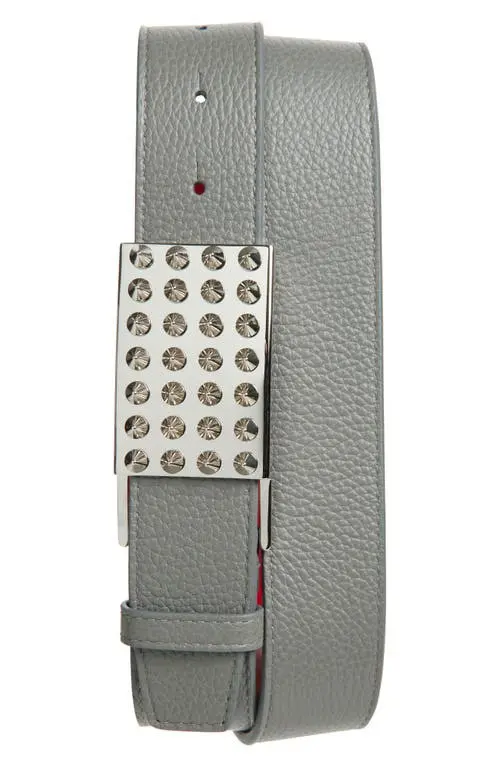 CHRISTIAN LOUBOUTIN Funky Empire Calfskin Leather Belt - Smoke Grey/silver