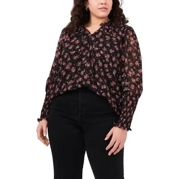 1.State Floral Print Smocked Top