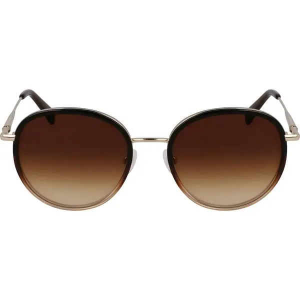 Longchamp Roseau 52mm Round Frame Sunglasses - Gold/gradient Brown