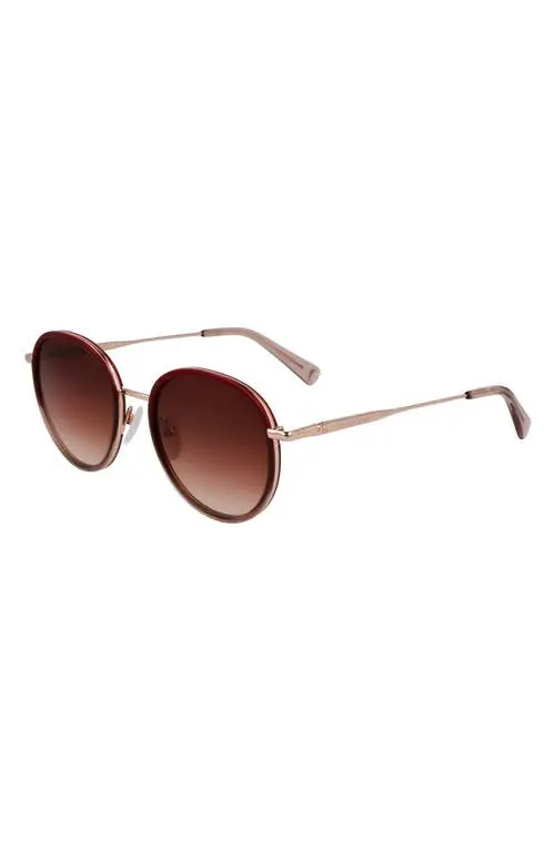 Longchamp Roseau 52mm Round Frame Sunglasses - Rose Gold/gradient Burgundy