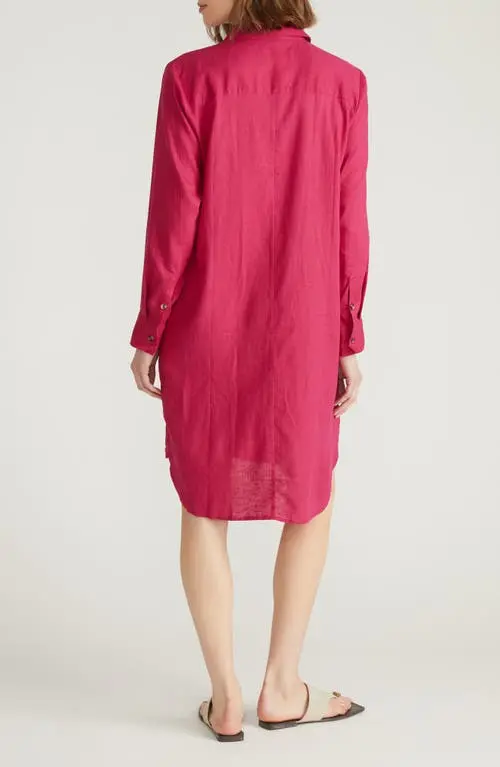 Universal Standard Seaside Long Sleeve Linen Blend Shirt Dress