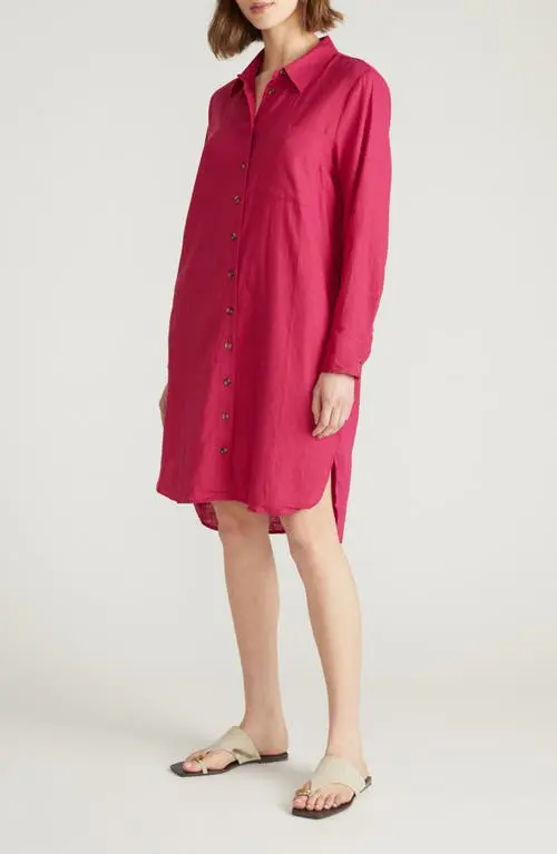 Universal Standard Seaside Long Sleeve Linen Blend Shirt Dress