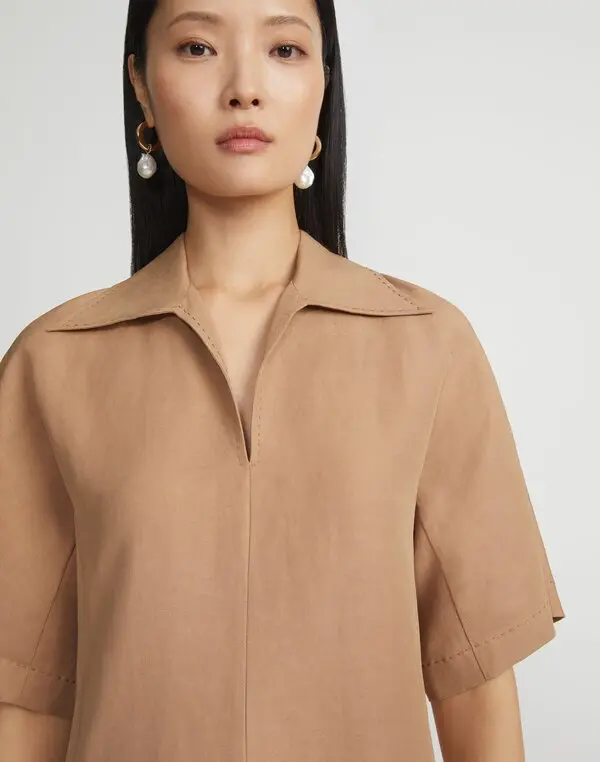 Lafayette 148 New York Silk-linen Popover Midi Dress