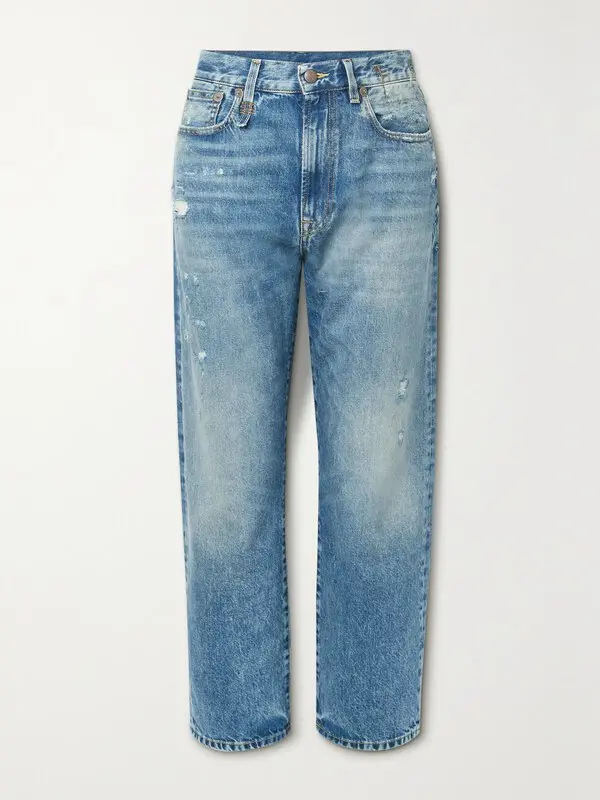 R13 Distressed Boyfriend Jeans - Blue