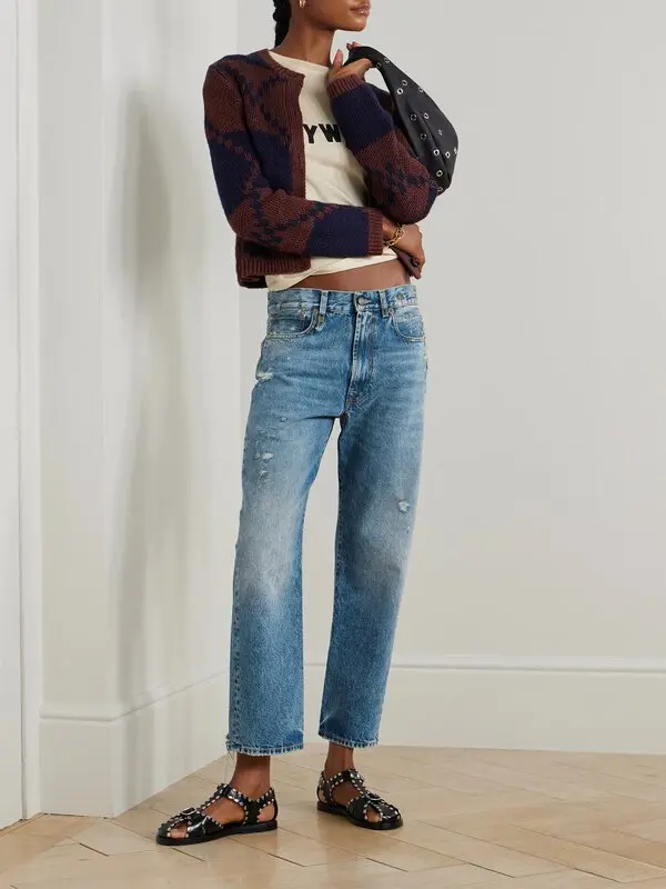R13 Distressed Boyfriend Jeans - Blue