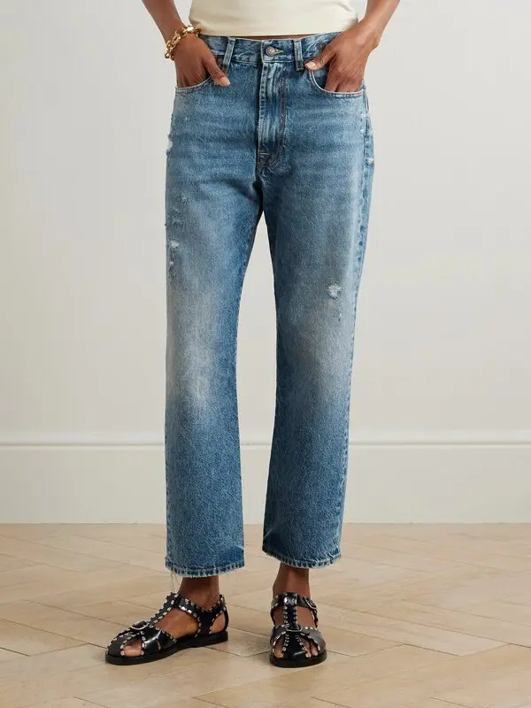 R13 Distressed Boyfriend Jeans - Blue
