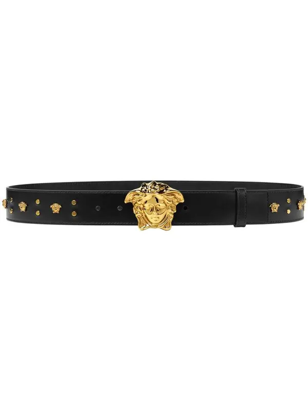 Versace La Medusa Studded Leather Belt - Black