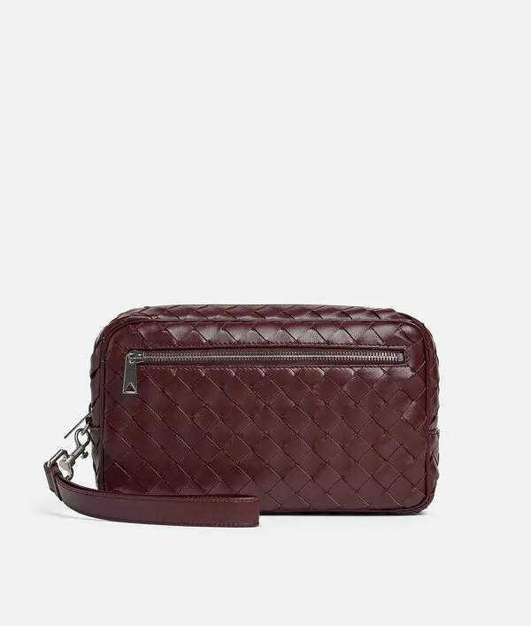 BOTTEGA  VENETA Intrecciato Leather Pouch With Wristlet - Madder Brown