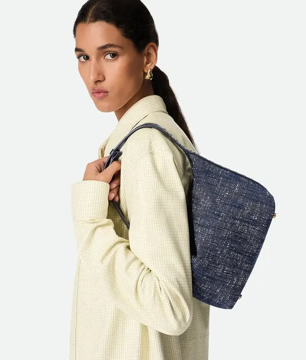 BOTTEGA  VENETA Denim Bouclé Shoulder Bag - Navy