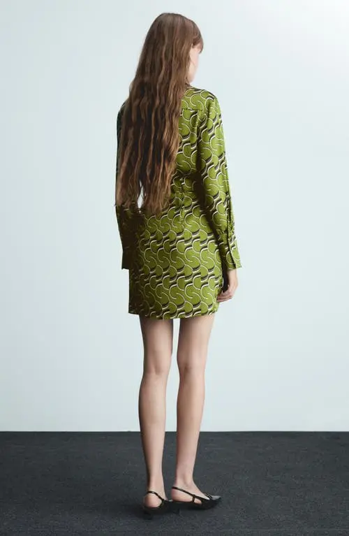 Mango Geo Print Long Sleeve Faux Wrap Mini Dress In Green - 72% Off |  Editorialist
