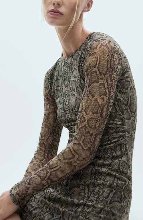 Mango Snakeskin Print Mesh Midi Dress In Grey - 25% Off | Editorialist