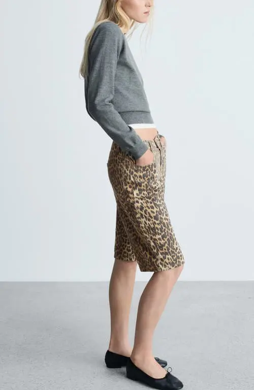 Mango Leopard Print Bermuda Shorts