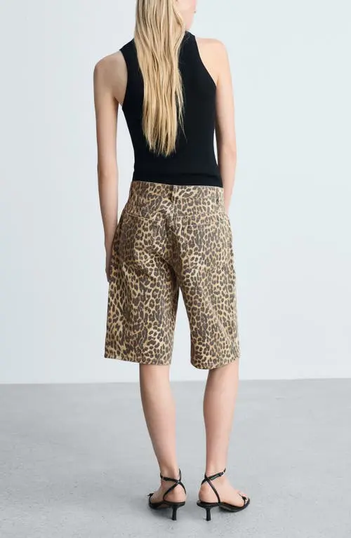Mango Leopard Print Bermuda Shorts