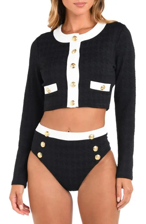 L'Agence Adaline Colorblock Crop Rashguard - Black