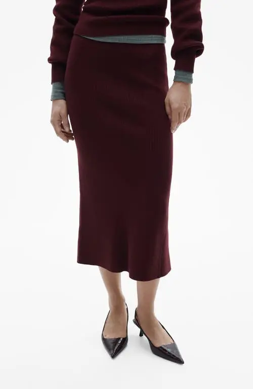 Mango Ribbed Midi Skirt - Wine