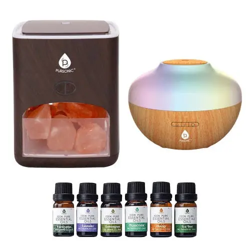 PURSONIC Himalayan Salt Lamp & Aromatherapy Diffuser Wellness Set - Brown
