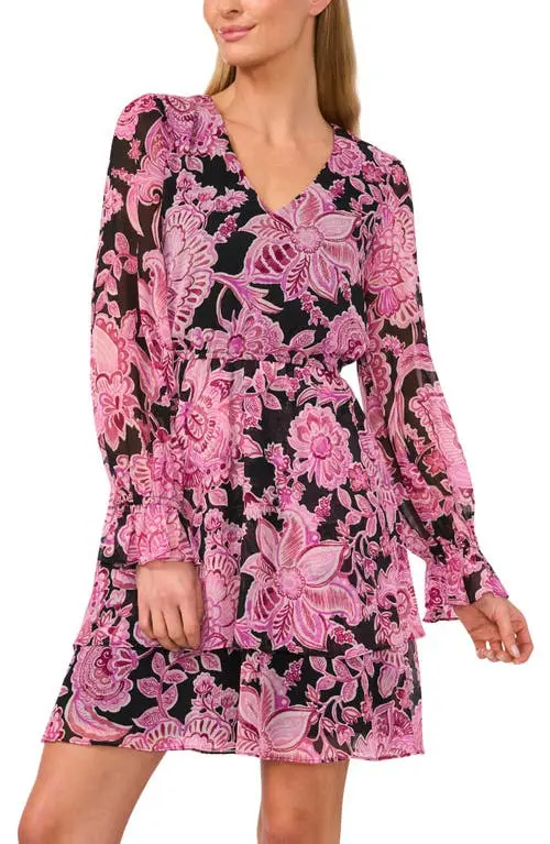 CECE DUPRAZ Floral Long Sleeve Tiered Dress