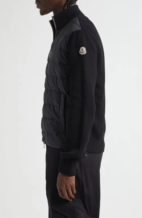 Moncler Quilted Down And Cotton Knit Cardigan - Black