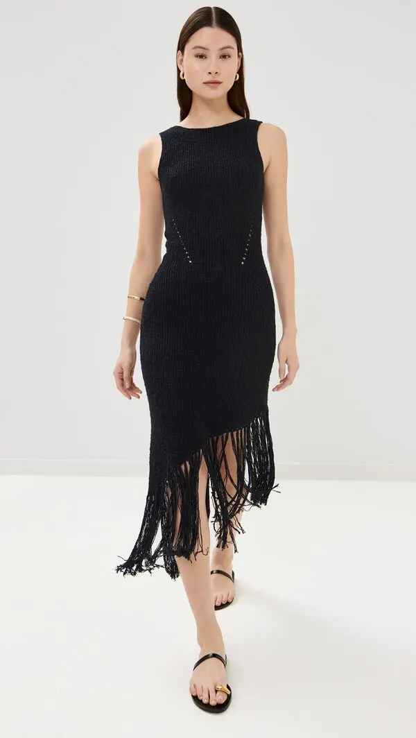 rails crochet dress Rails Women's Nia Cotton-Blend Fringe-Hem Knit Midi-Dress - Cherry