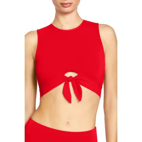 Robin Piccone Ava Tie Front Bikini Top - Fiery Red