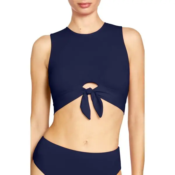 Robin Piccone Ava Tie Front Bikini Top - Navy