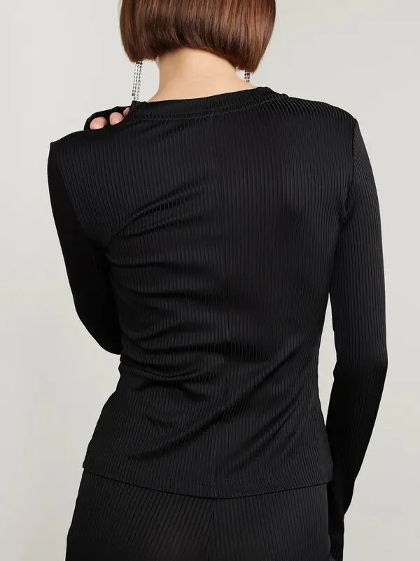 AREA Embellished Ribbed-jersey Top