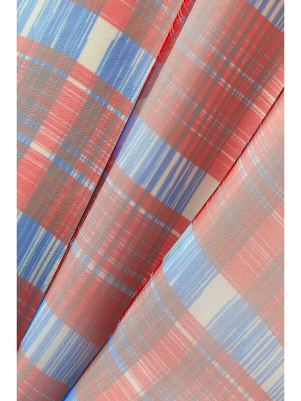 FERRAGAMO Gathered Checked Organza Midi Dress