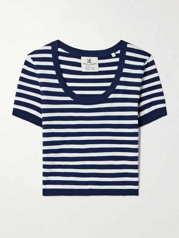 Denimist Cropped Striped Recycled Stretch-knit Sweater - Blue