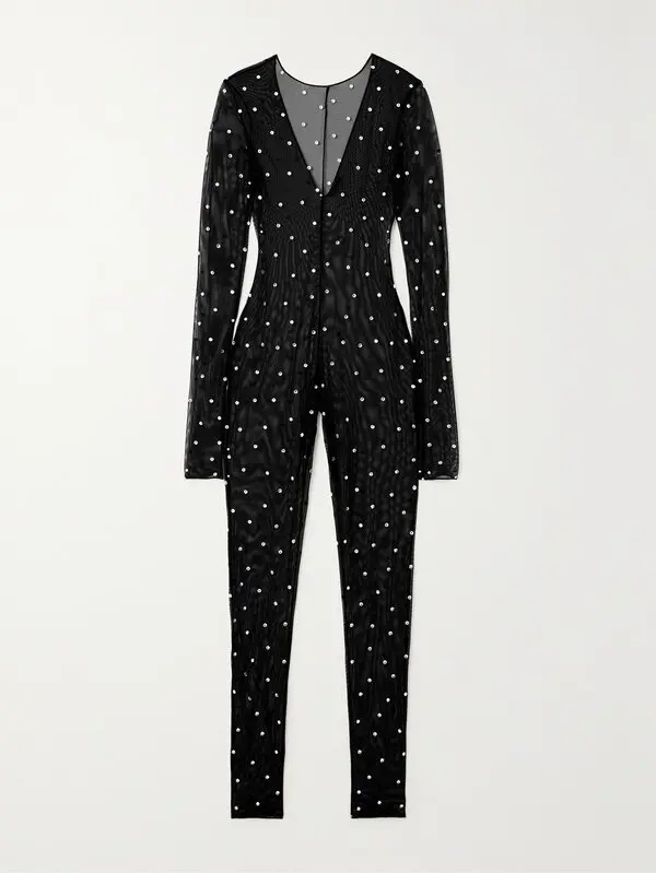 Oseree Gem Embellished Jumpsuit - Black