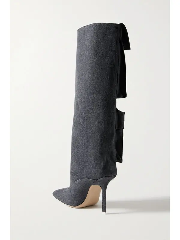 Attico Sienna Embellished Denim Knee High Boots - Gray