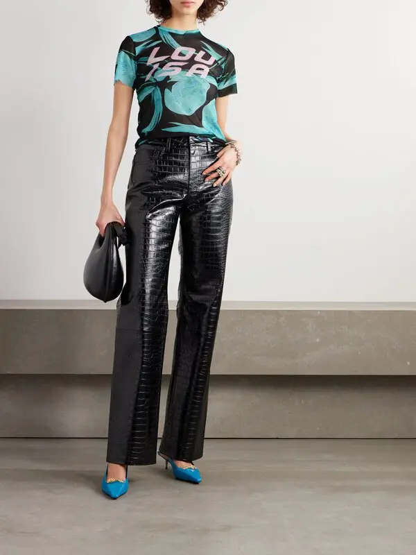 LOUISA BALLOU Printed Stretch-mesh T-shirt