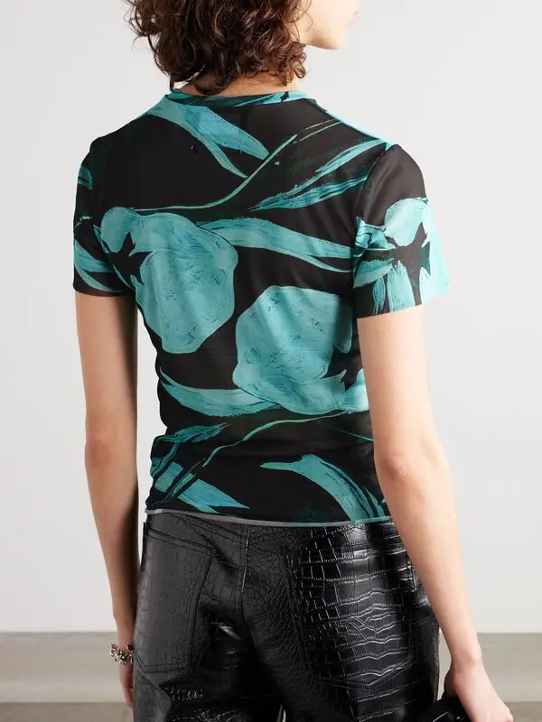 LOUISA BALLOU Printed Stretch-mesh T-shirt