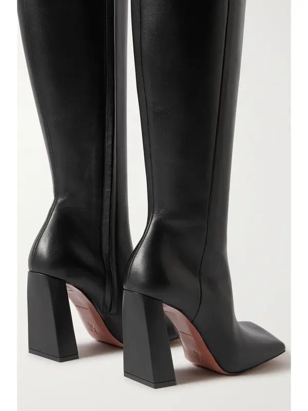 Amina Muaddi Marine Leather Knee Boots