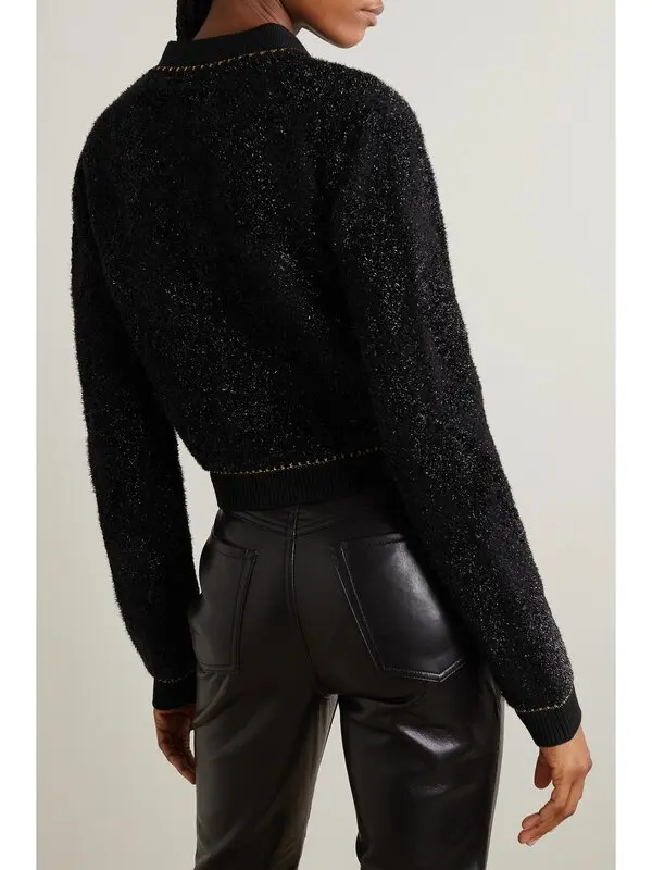 Versace Metallic Wool-blend Bouclé Cardigan