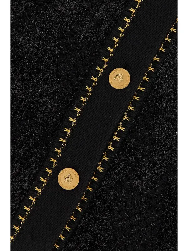 Versace Metallic Wool-blend Bouclé Cardigan