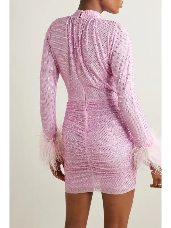 SELF-PORTRAIT Feather-trimmed Crystal-embellished Mini Dress