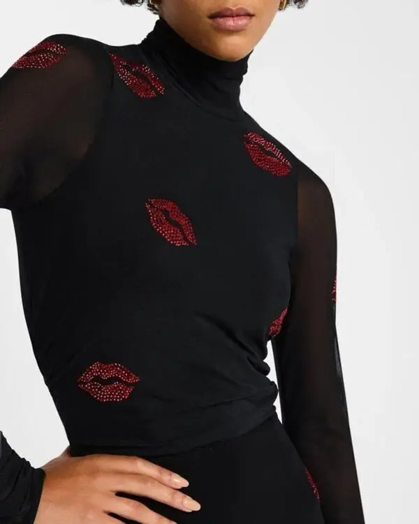 Cinq À Sept Kissing Booth Mesh Turtleneck Top
