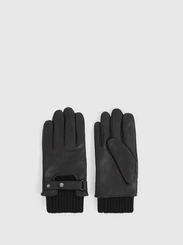 REISS Sanford Leather Driving Gloves - Black