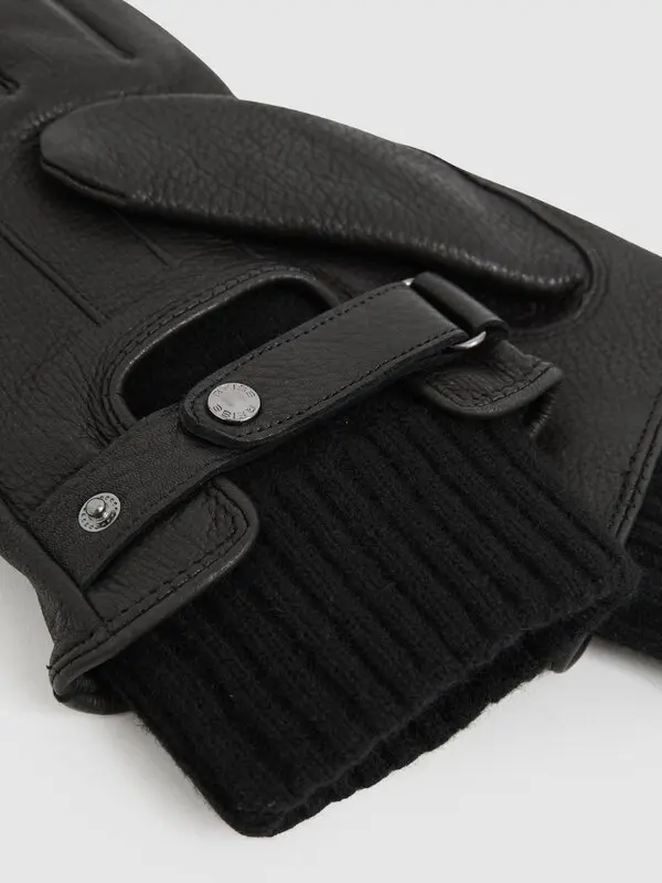 REISS Sanford Leather Driving Gloves - Black