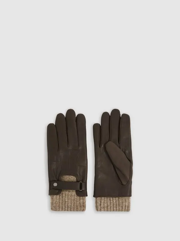 REISS Sanford Leather Driving Gloves - Dark Brown