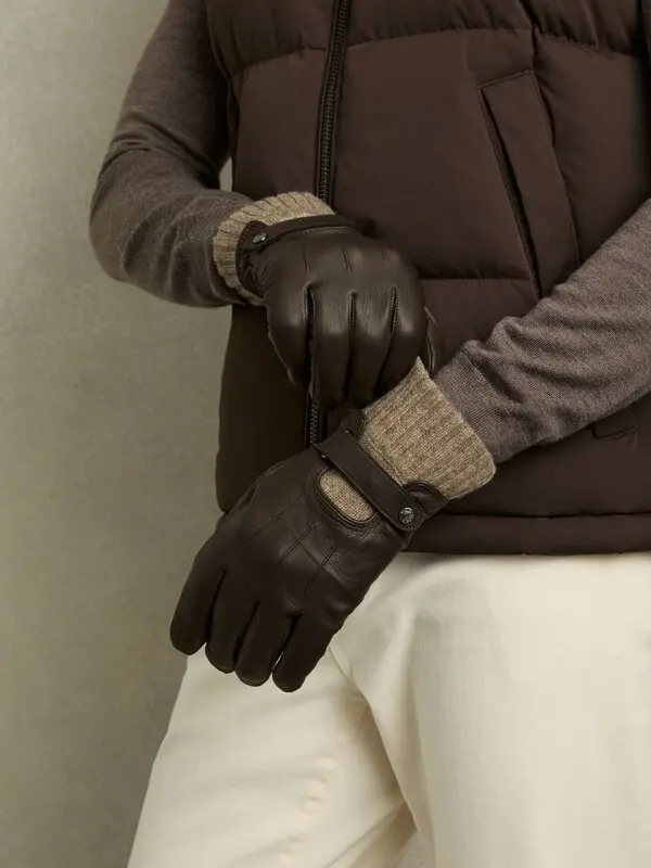 REISS Sanford Leather Driving Gloves - Dark Brown