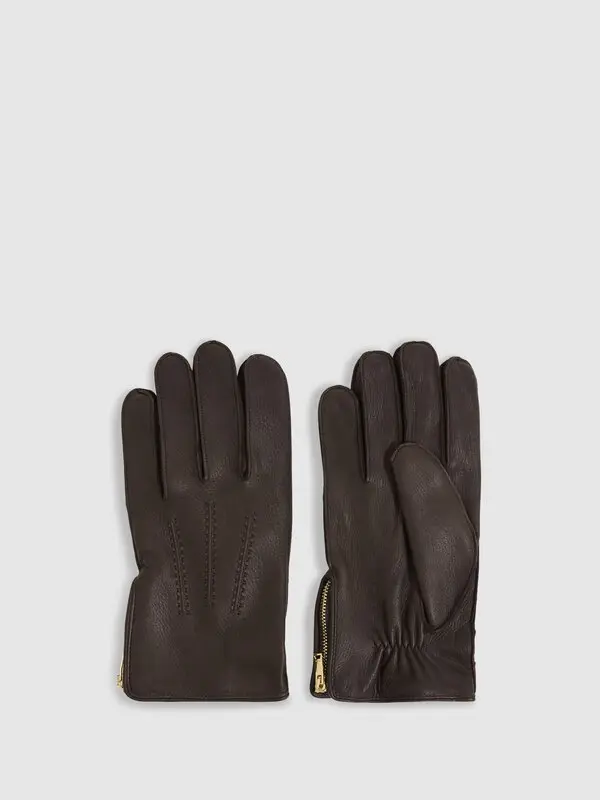 REISS Iowa Leather Gloves - Dark Brown
