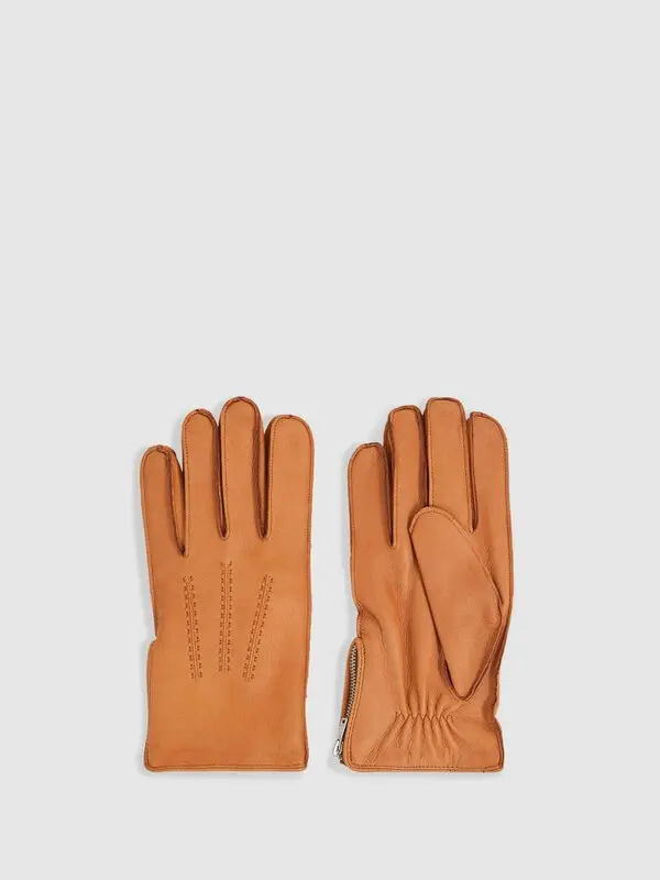REISS Iowa Leather Gloves - Tan