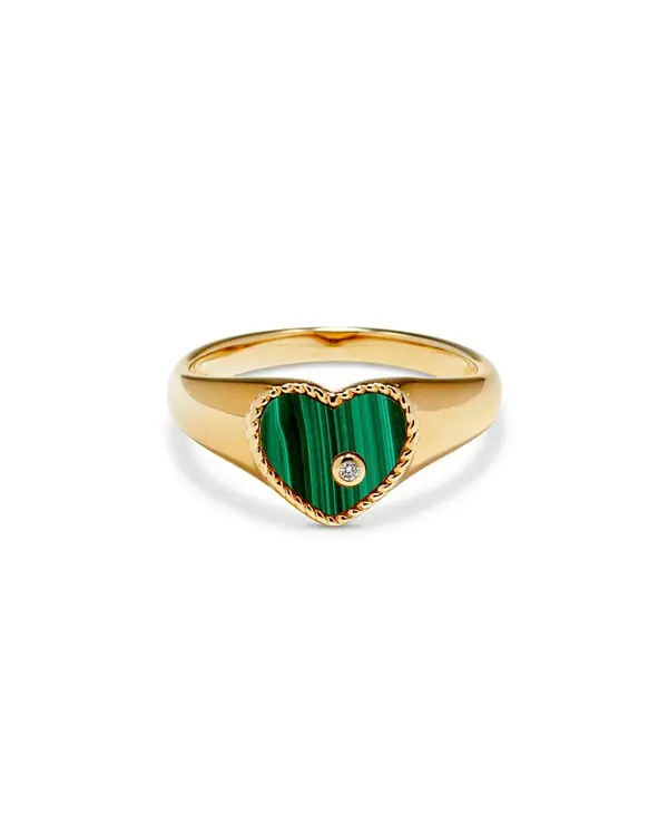Yvonne Léon Diamond & Malachite Heart Signet Ring - Green/gold