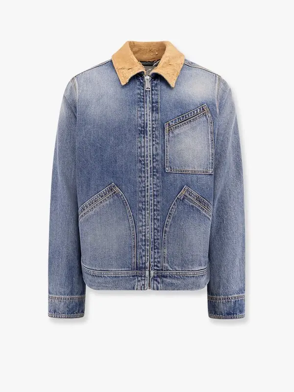 Alexander McQueen Washed Denim Jacket With Suede Collar