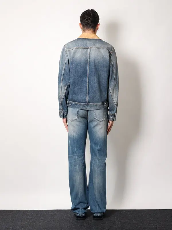 Alexander McQueen Washed Denim Jacket With Suede Collar