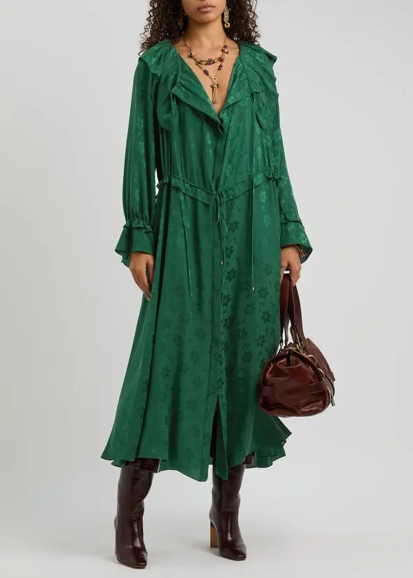 dark green jacquard dress Ordell Floral Jacquard Dress – Tadashi Shoji Official Online Boutique main image 1