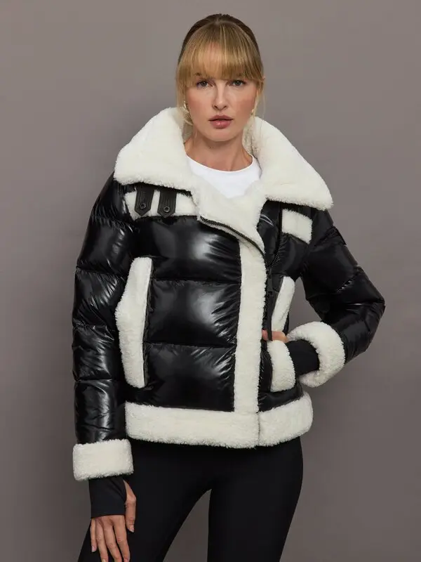 Sam Bianca Sherpa Trimmed Jacket In Caviar/White - 15% Off