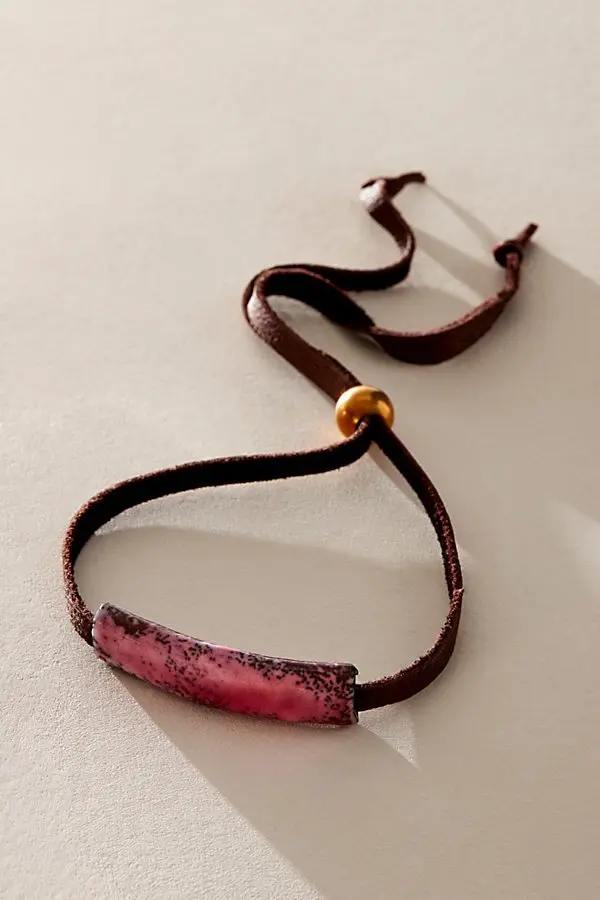 MICHELLE DARIN Copper And Leather Bracelet - Hot Pink/brown Suede