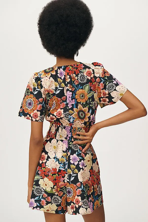 THE SOMERSET COLLECTION BY ANTHROPOLOGIE Somerset Poplin Romper - Black Pattern